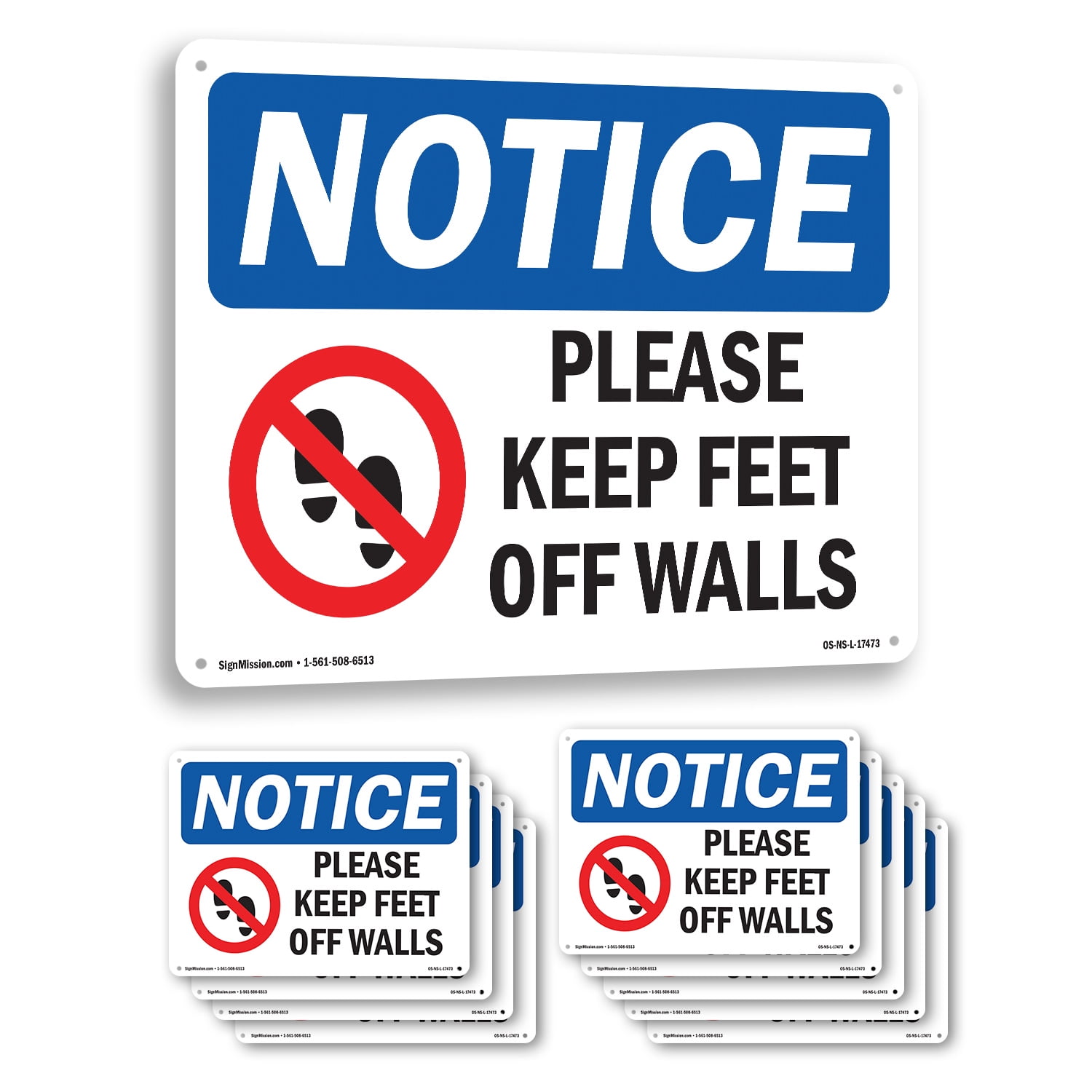 Please Keep Feet Off Walls OSHA Notice Rigid Plastic Sign 18 Inch x 12 ...