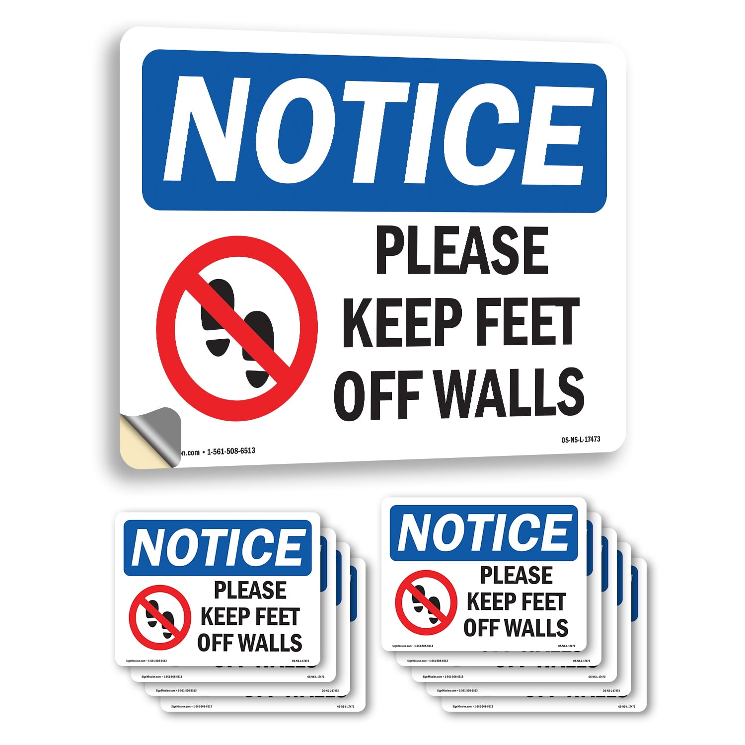 Please Keep Feet Off Walls With Symbol OSHA Notice Vinyl Decal Label 14 ...