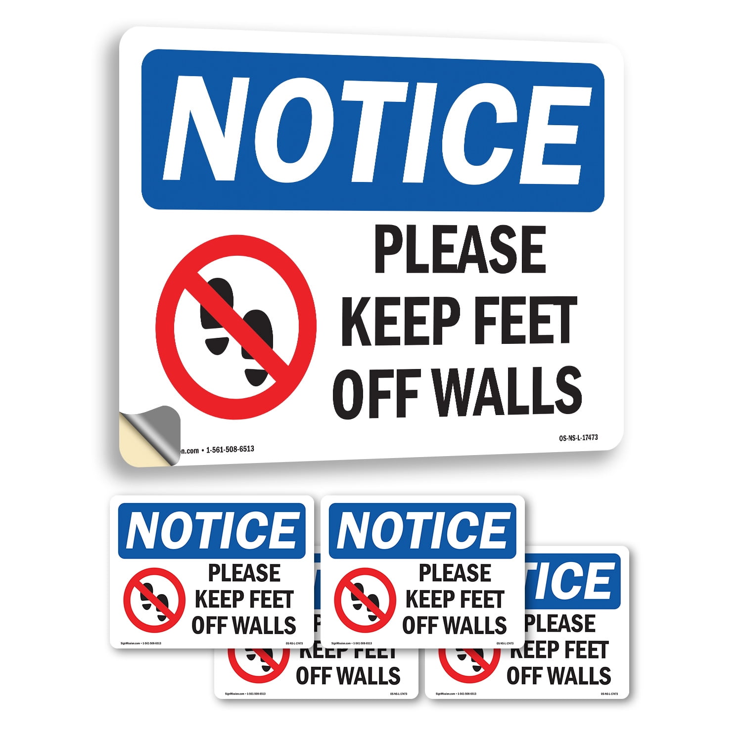 Please Keep Feet Off Walls With Symbol OSHA Notice Vinyl Decal Label 14 ...
