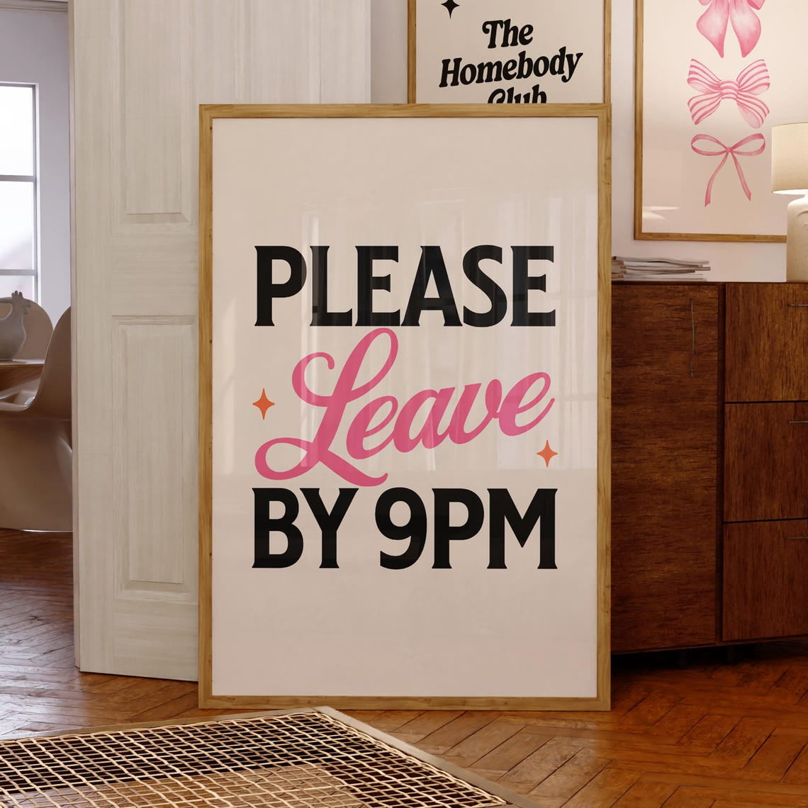Please Leave By 9pm Retro Typography Wall Art, Unframed Canvas Size ...