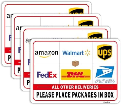 Please Leave Packages in Box Sign, 4 Pack 7x10 Inch Reflective Vinyl ...