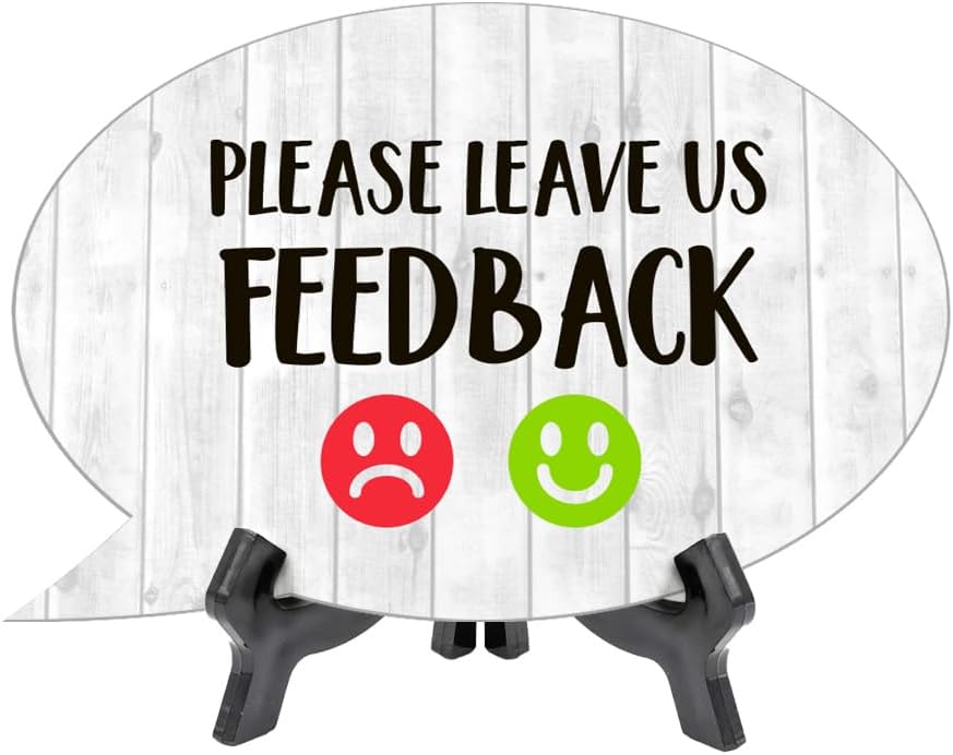Please Leave Us Feedback Oval Speech Bubble (6 x 4") Table Sign With ...