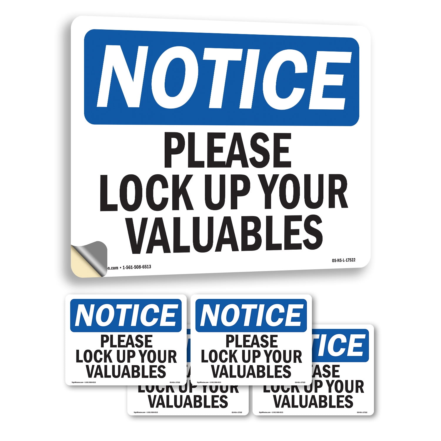 Please Lock Up Your Valuables OSHA Notice Vinyl Decal Label 10 Inch x 7 ...