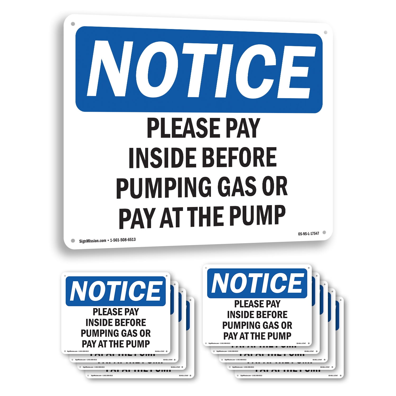 Please Pay Inside Before Pumping Gas Or OSHA Notice Rigid Plastic Sign ...