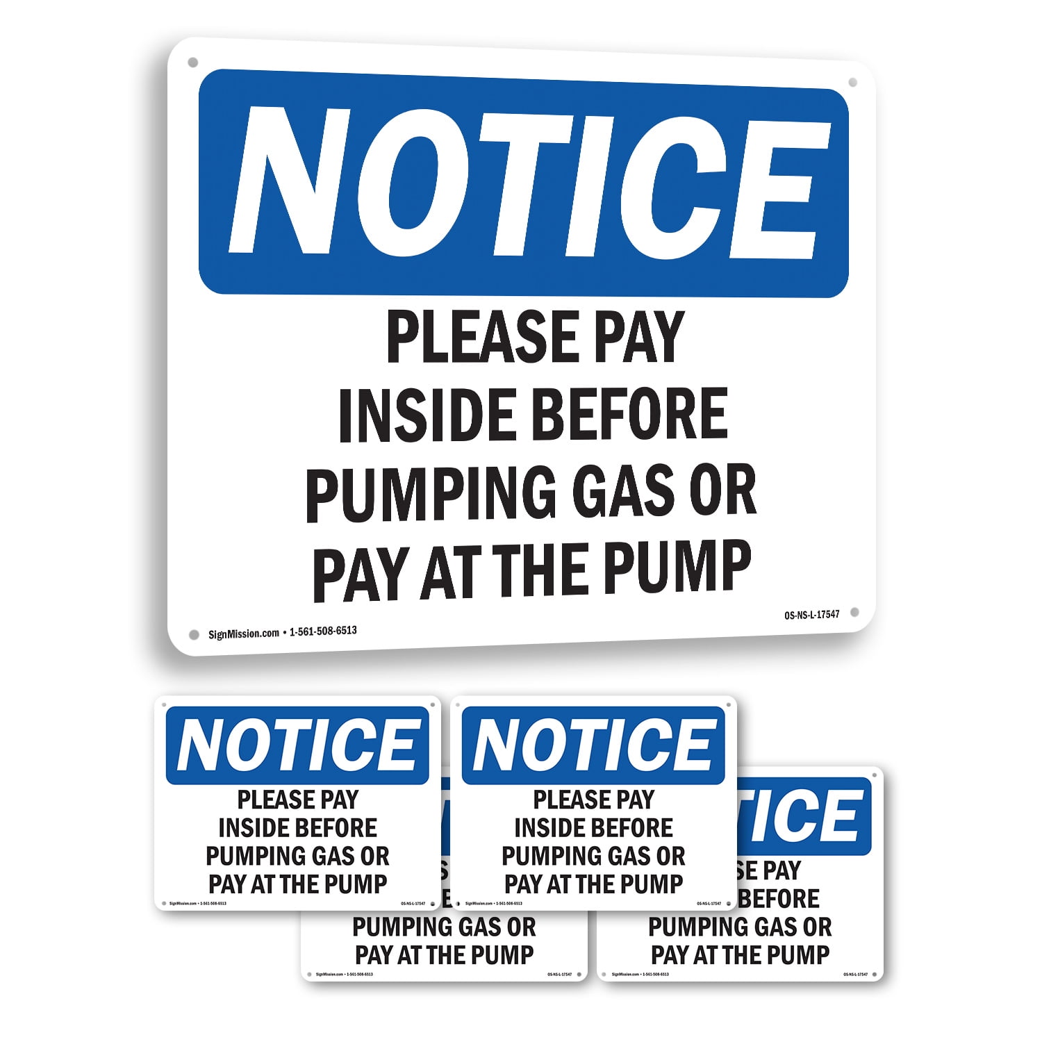 Please Pay Inside Before Pumping Gas Or OSHA Notice Rigid Plastic Sign ...
