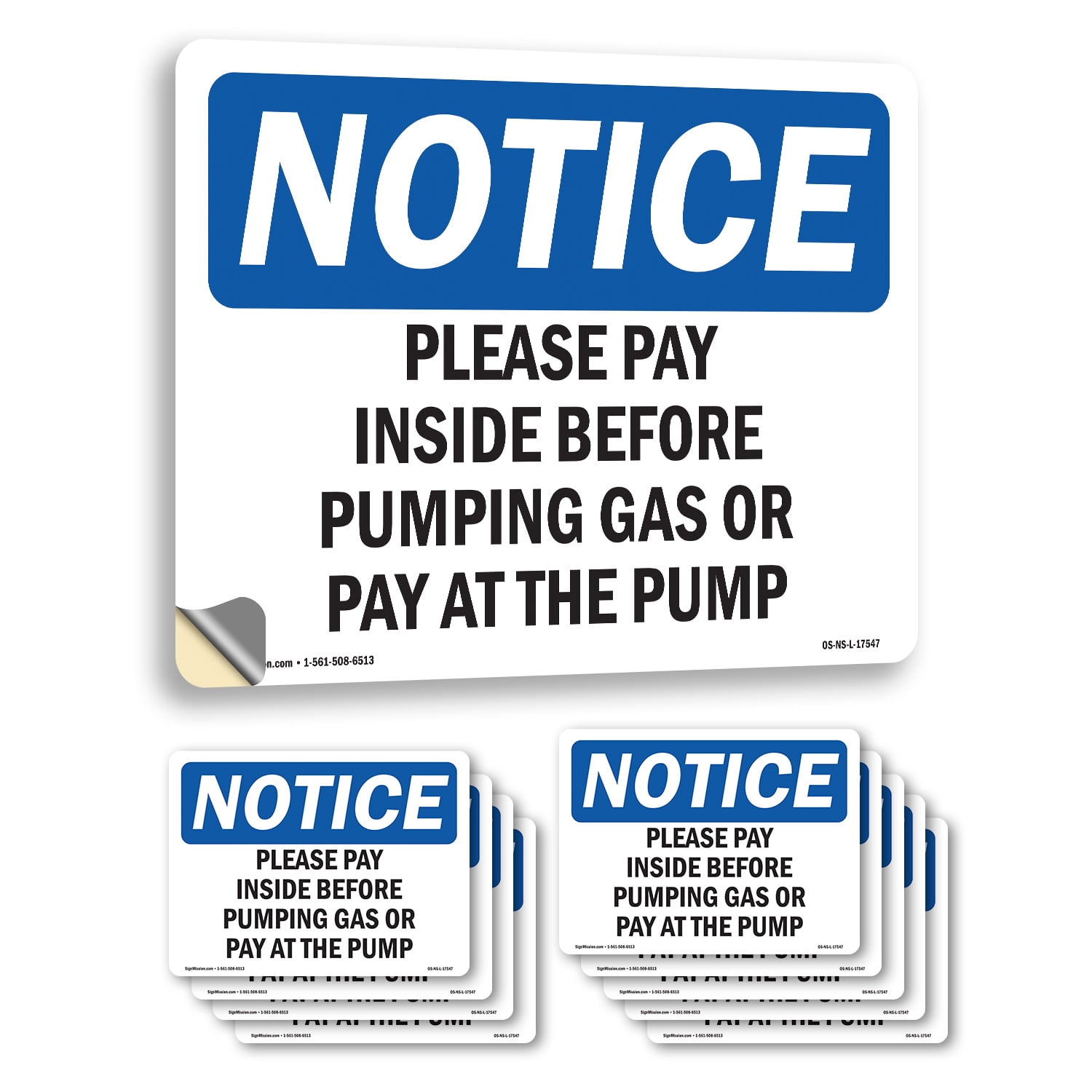 Please Pay Inside Before Pumping Gas Or OSHA Notice Vinyl Decal Label ...