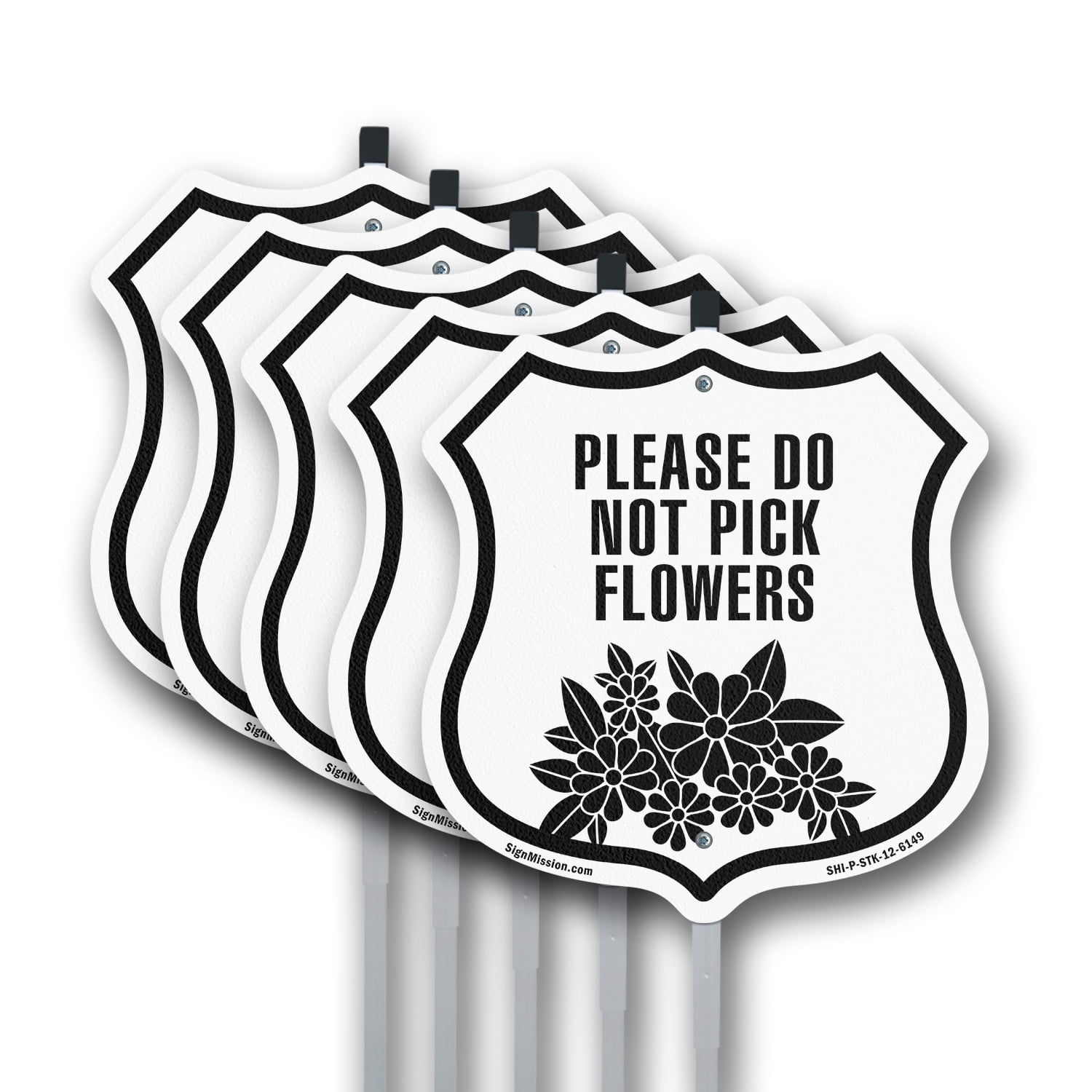 Please Do Not Pick Flowers (5 Pack) 12 inch X 12 inch Shield Shaped ...