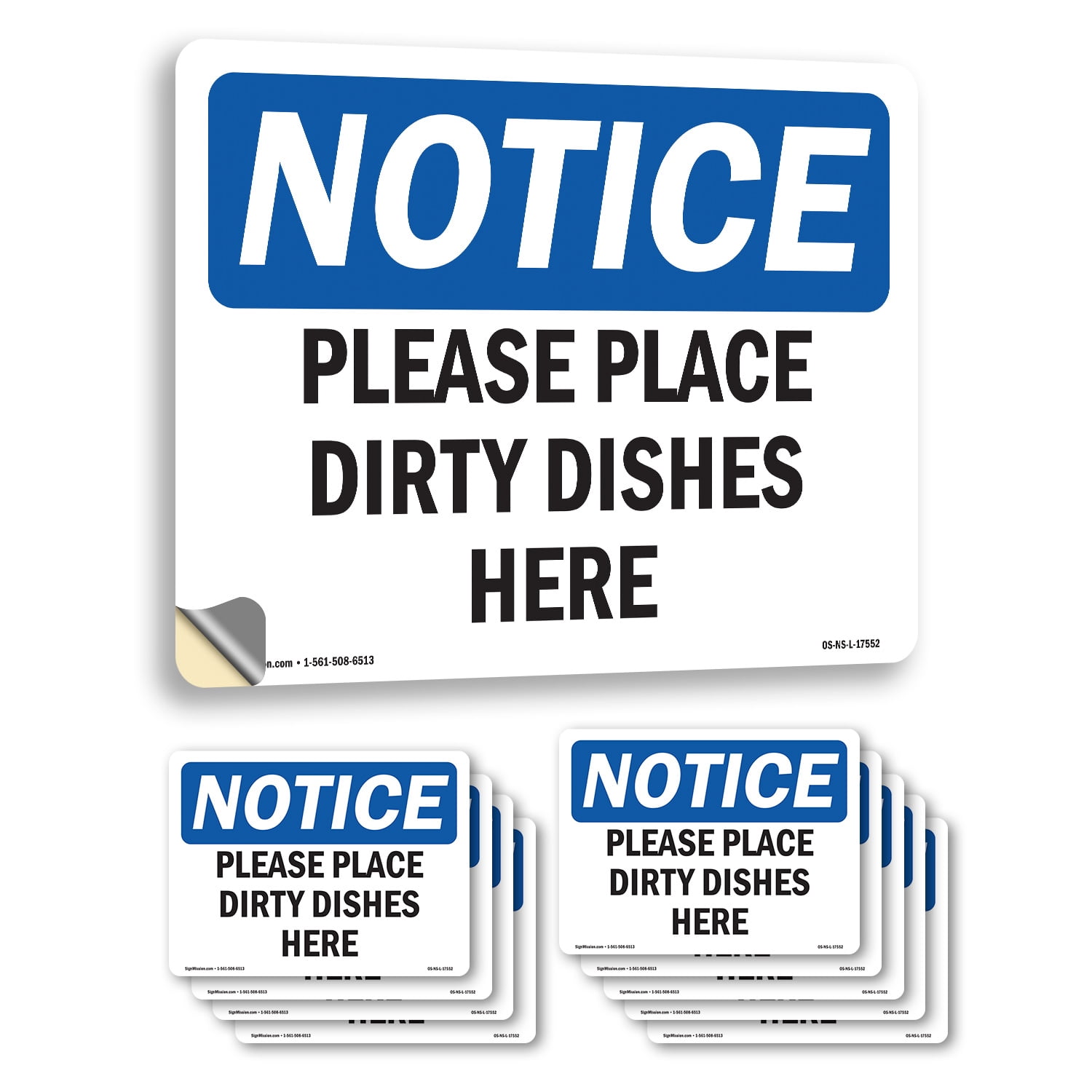 Please Place Dirty Dishes Here OSHA Notice Vinyl Decal Label 7 Inch x 5 ...