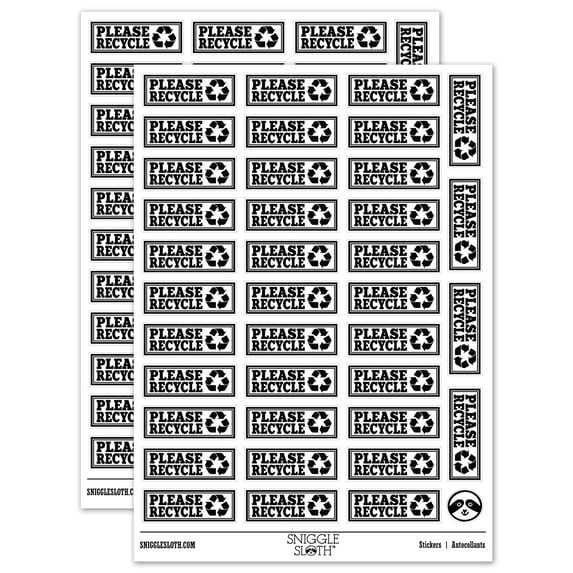 Please Recycle with Symbol Double Border Sticker Set - White - Matte ...