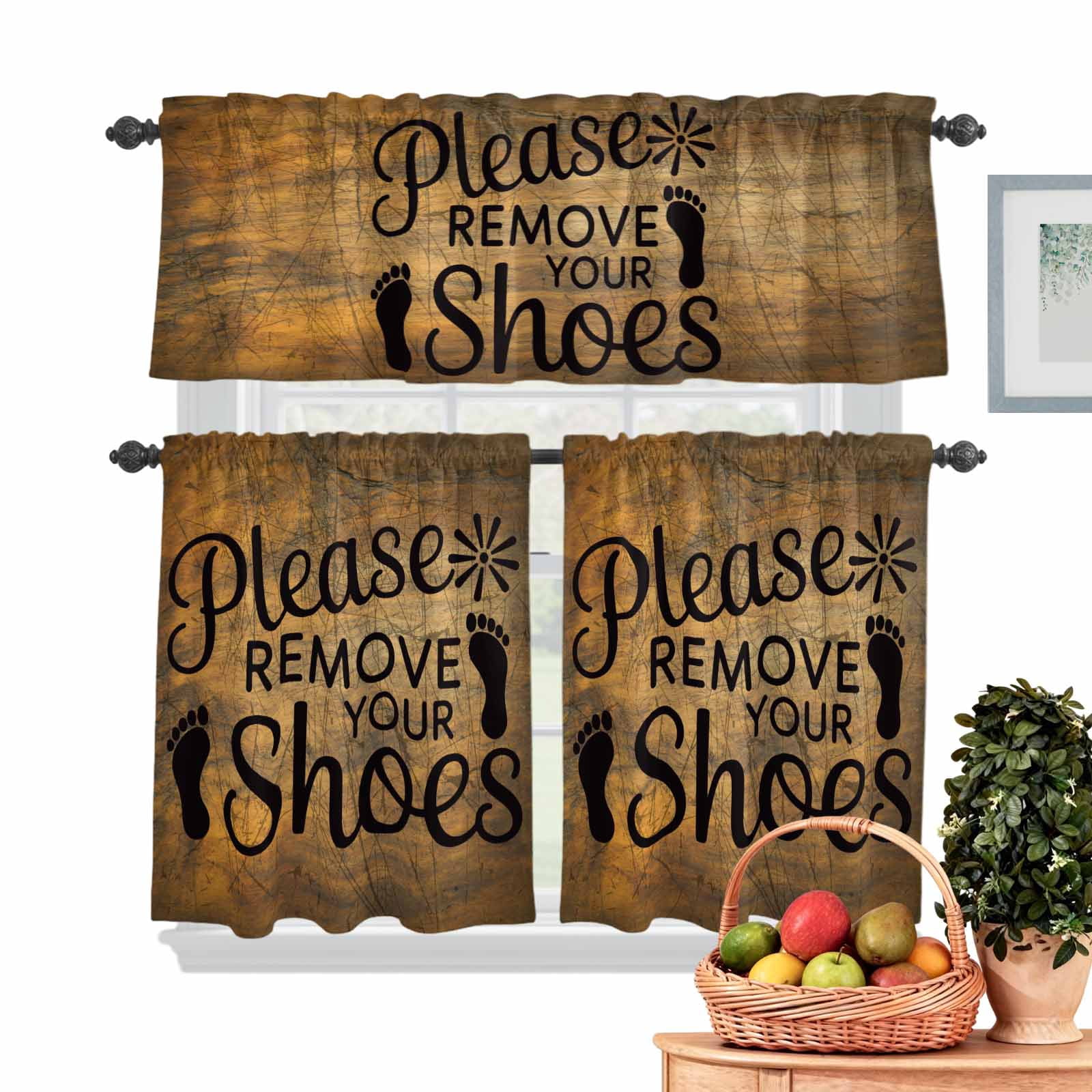 Please Remove Your Shoes Kitchen Curtains Valances 3 Piece Set, Vintage ...