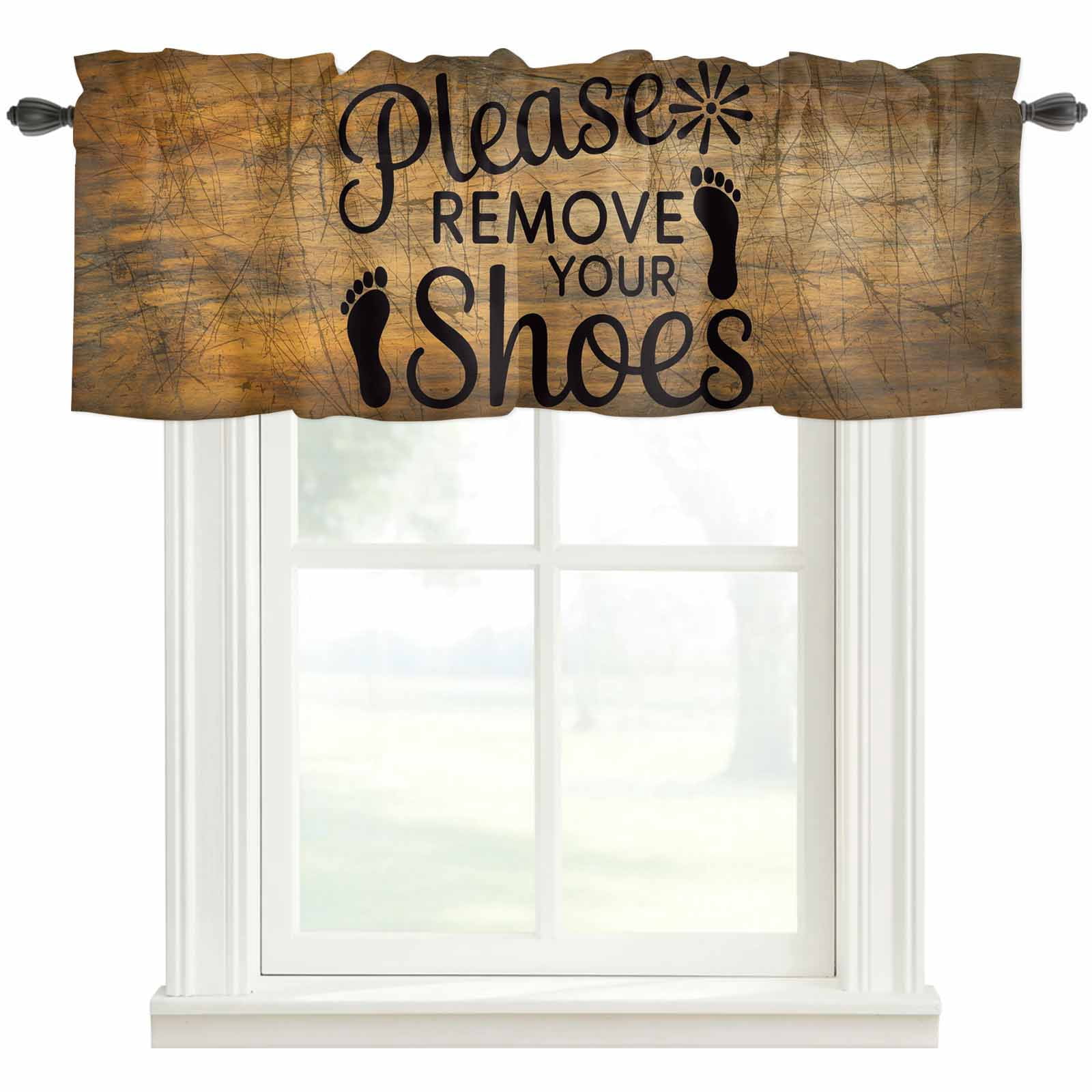 Please Remove Your Shoes Rod Pocket Curtain Valance, Farmhouse Brown ...