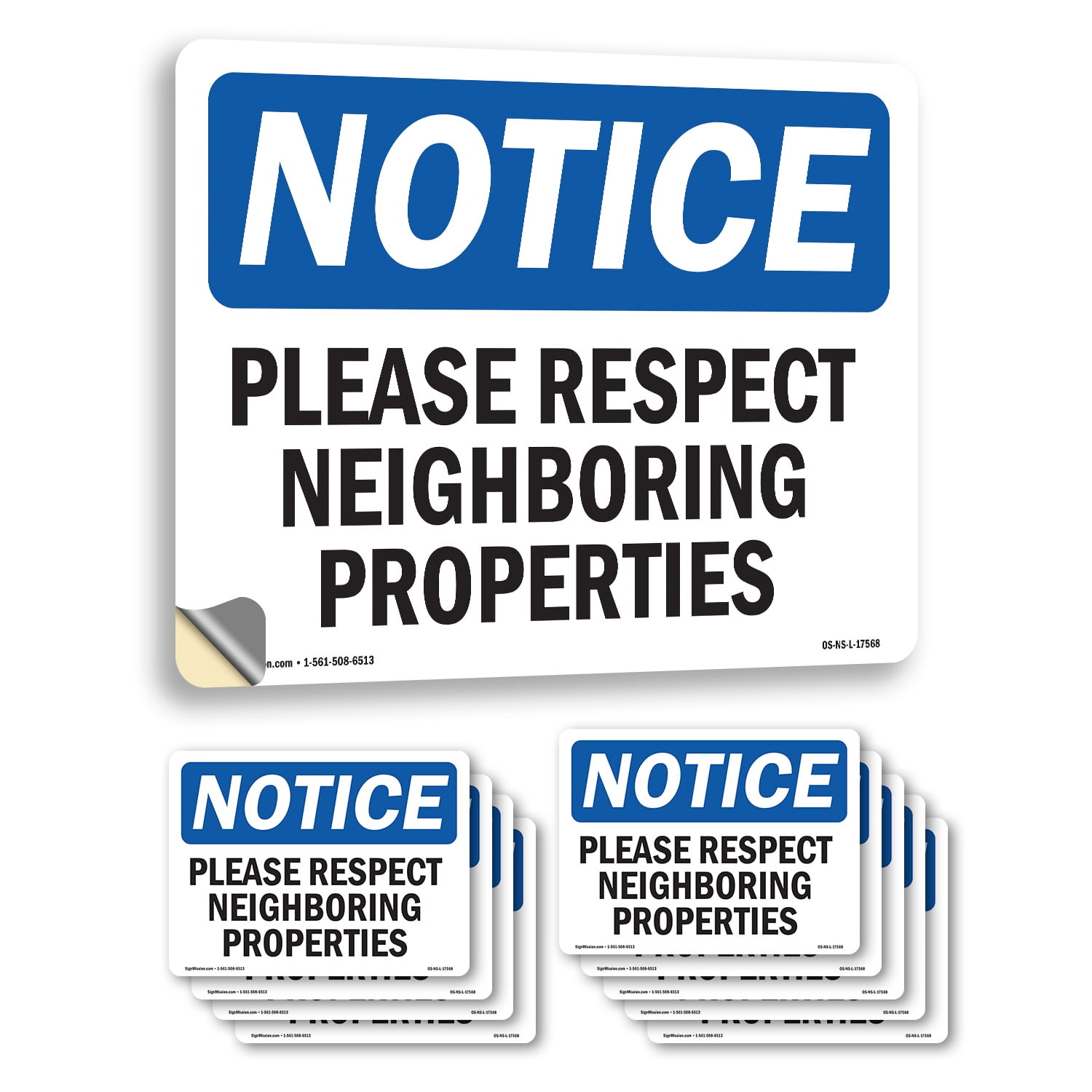 Please Respect Neighboring Properties OSHA Notice Vinyl Decal Label 10 ...