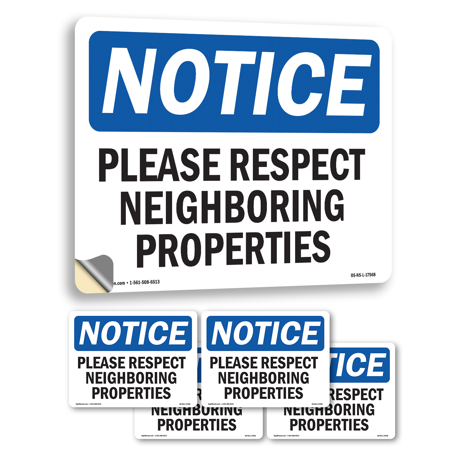 Please Respect Neighboring Properties OSHA Notice Vinyl Decal Label 18 ...