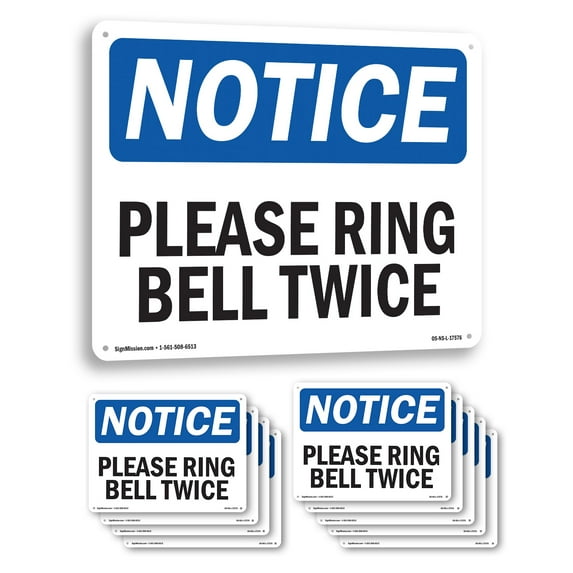 Please Ring Bell Twice OSHA Notice Rigid Plastic Sign 14 Inch x 10 Inch ...