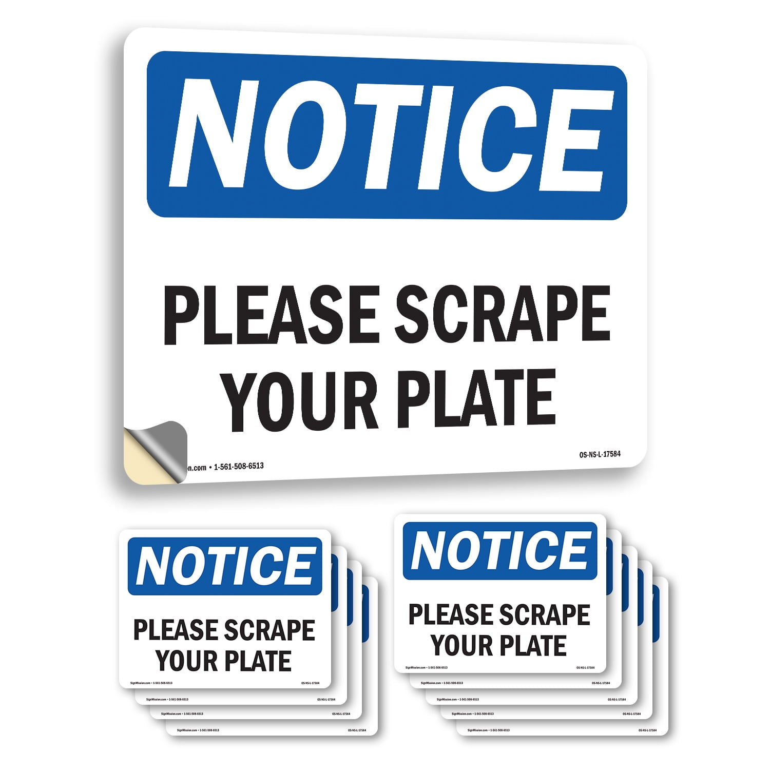 Please Scrape Your Plate OSHA Notice Vinyl Decal Label 7 Inch x 5 Inch ...