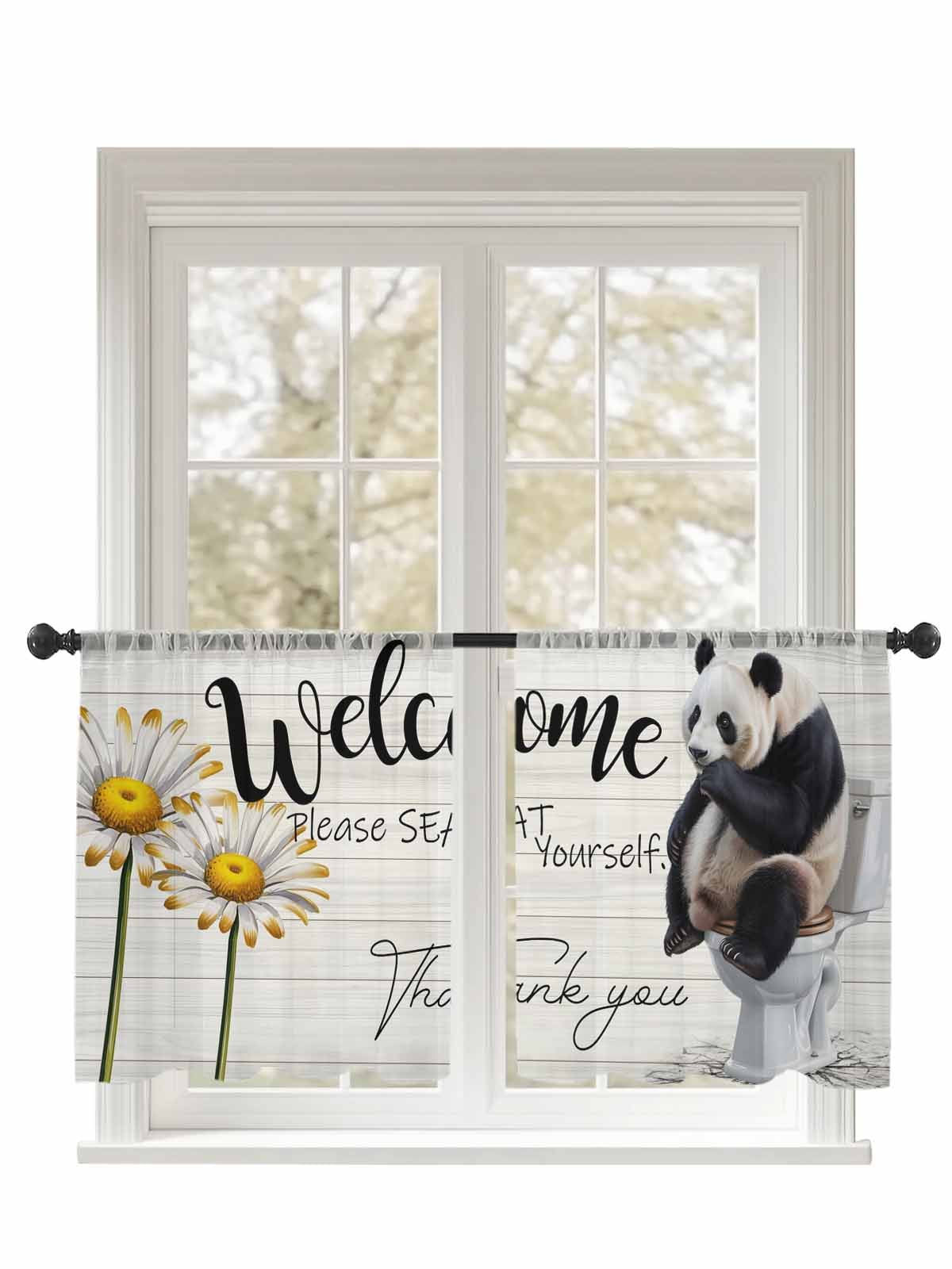Please Seat Yourself Sheer Curtains 2 Panels Set Panda in Toilet Funny ...