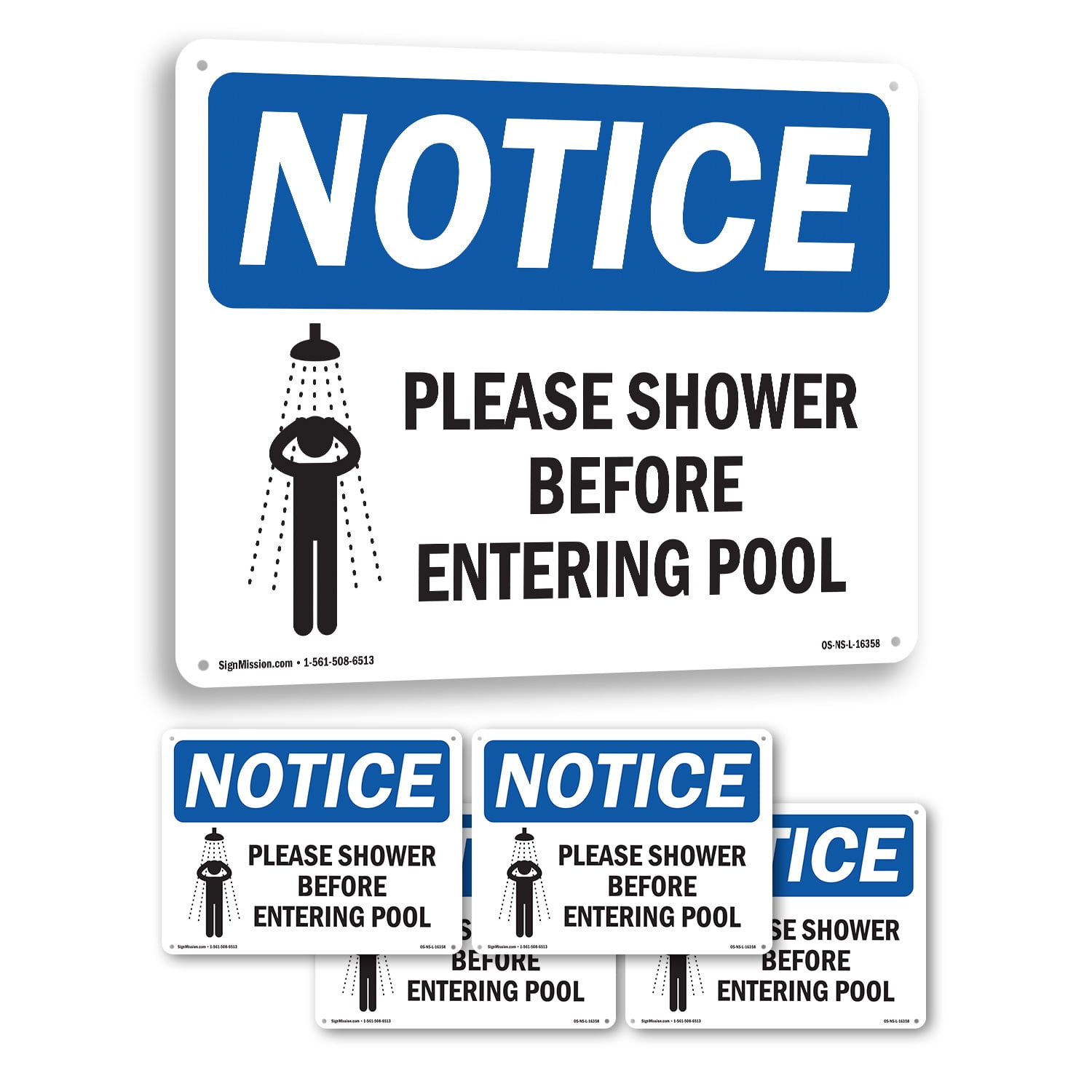 Please Shower Before Entering Pool OSHA Notice Rigid Plastic Sign 10 ...