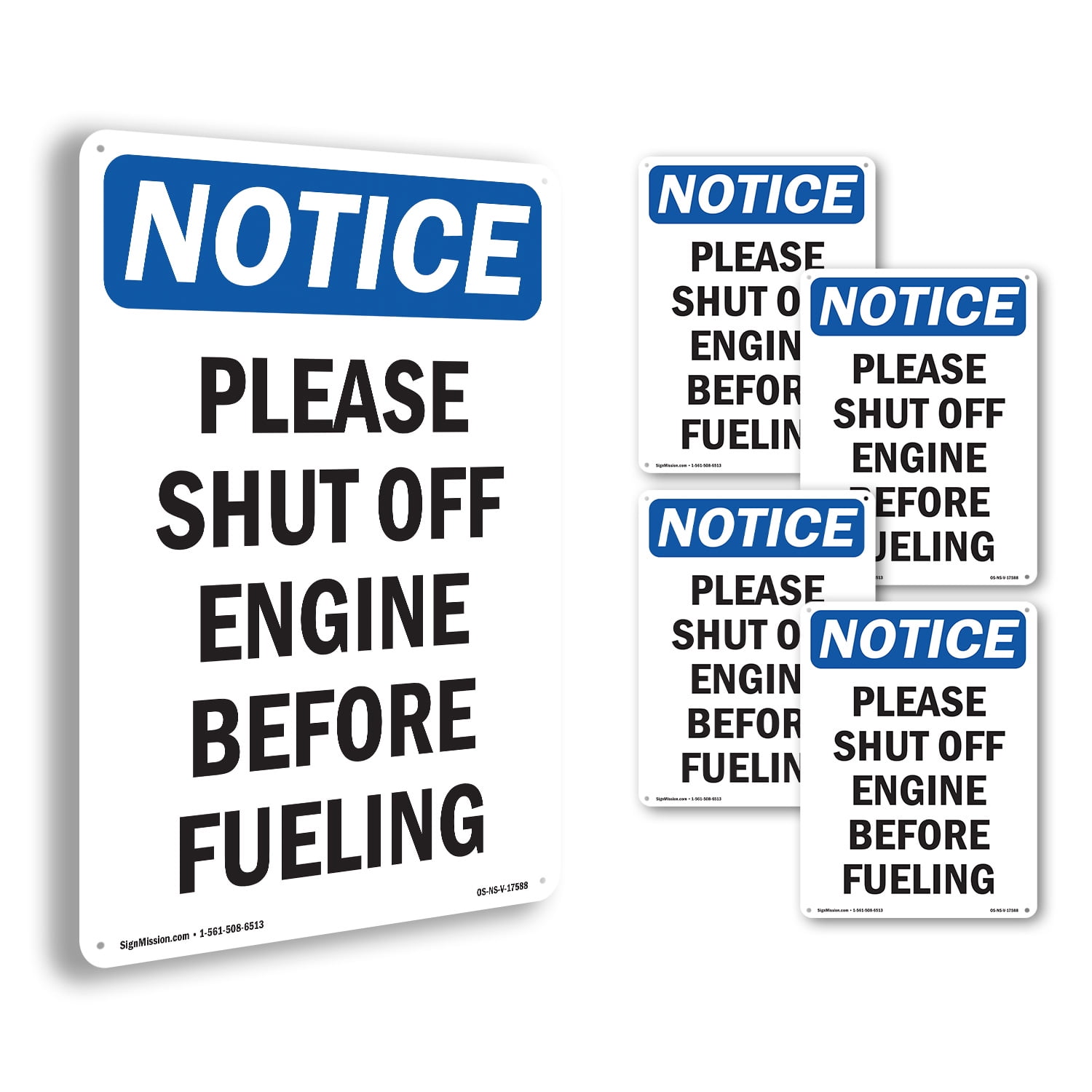 Please Shut Off Engine Before Fueling OSHA Notice Rigid Plastic Sign 18 ...