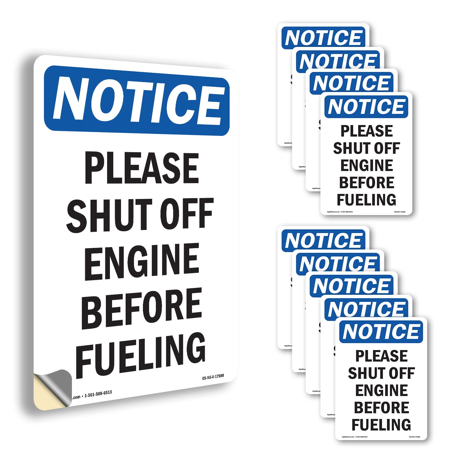 Please Shut Off Engine Before Fueling OSHA Notice Vinyl Decal Label 10 ...