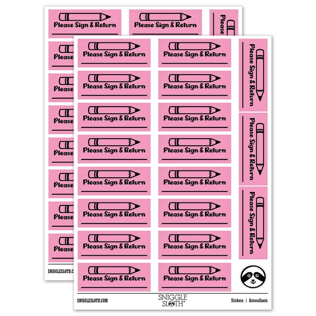 Please Sign and Return Pencil School Sticker Set - Light Pink - Matte ...
