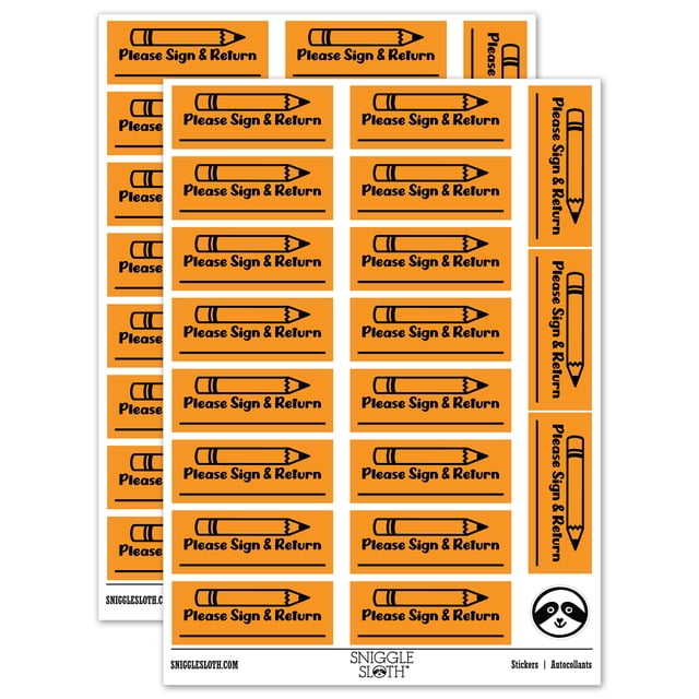 Please Sign and Return Pencil School Sticker Set - Orange - Matte ...
