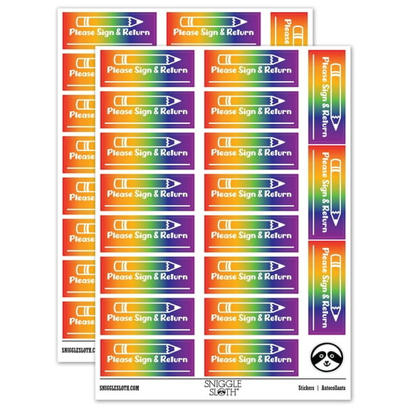 Please Sign and Return Pencil School Sticker Set - Rainbow - Gloss ...