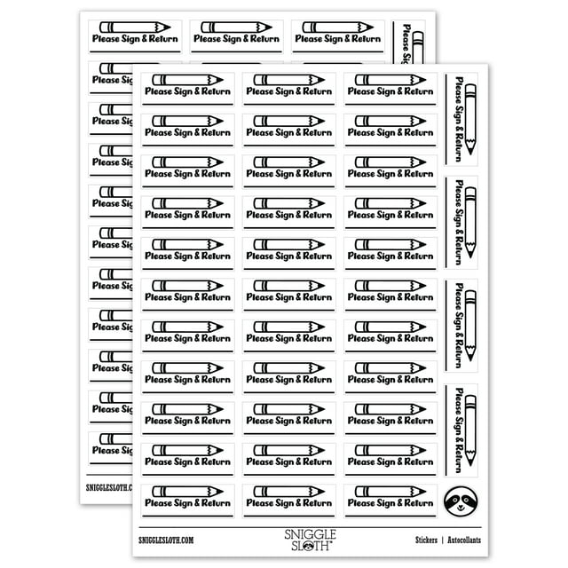 Please Sign and Return Pencil School Sticker Set - White - Gloss Finish ...