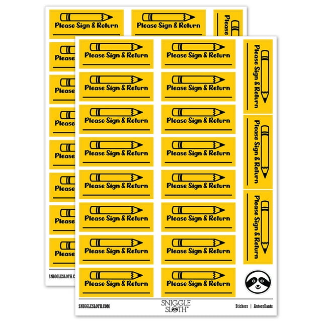 Please Sign and Return Pencil School Sticker Set - Yellow - Matte ...