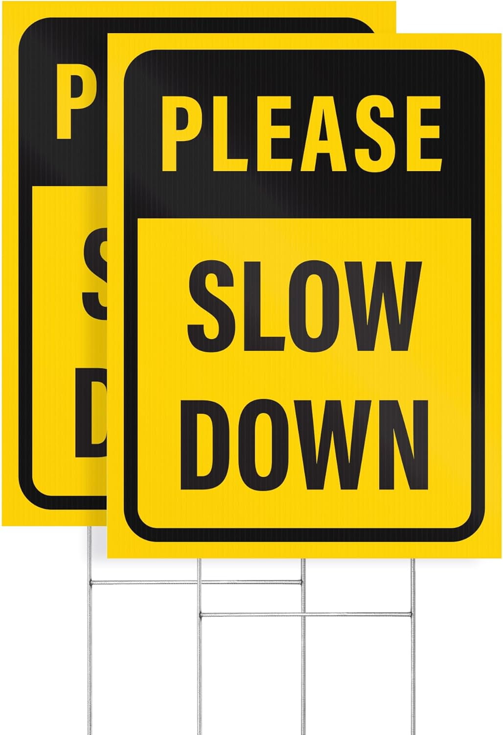 Please Slow Down Yard Signs with H-Frame Stakes, 12" x 16" Corrugated ...
