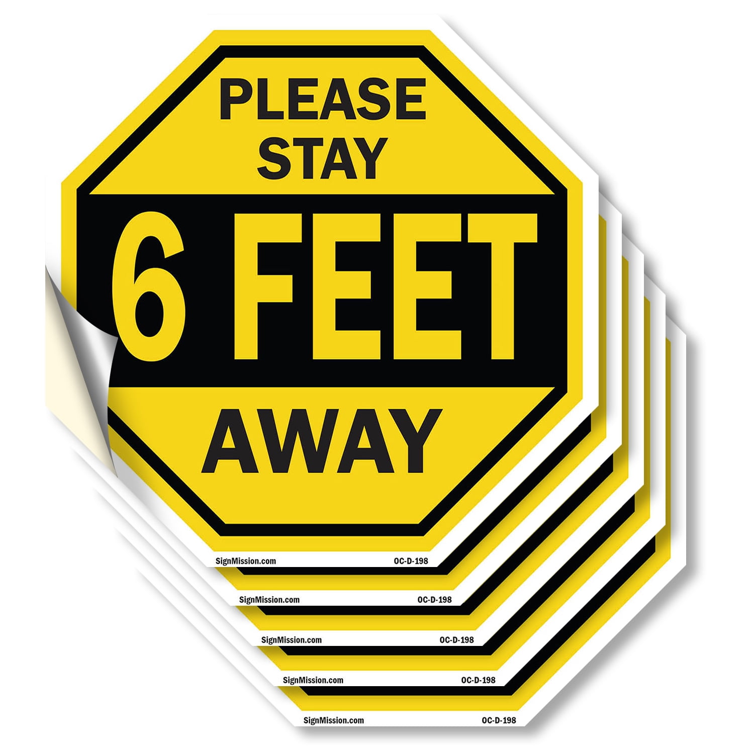 Please Stay 6 Feet Away (5 Pack) 6 inch X 6 inch Octagon Vinyl Label ...