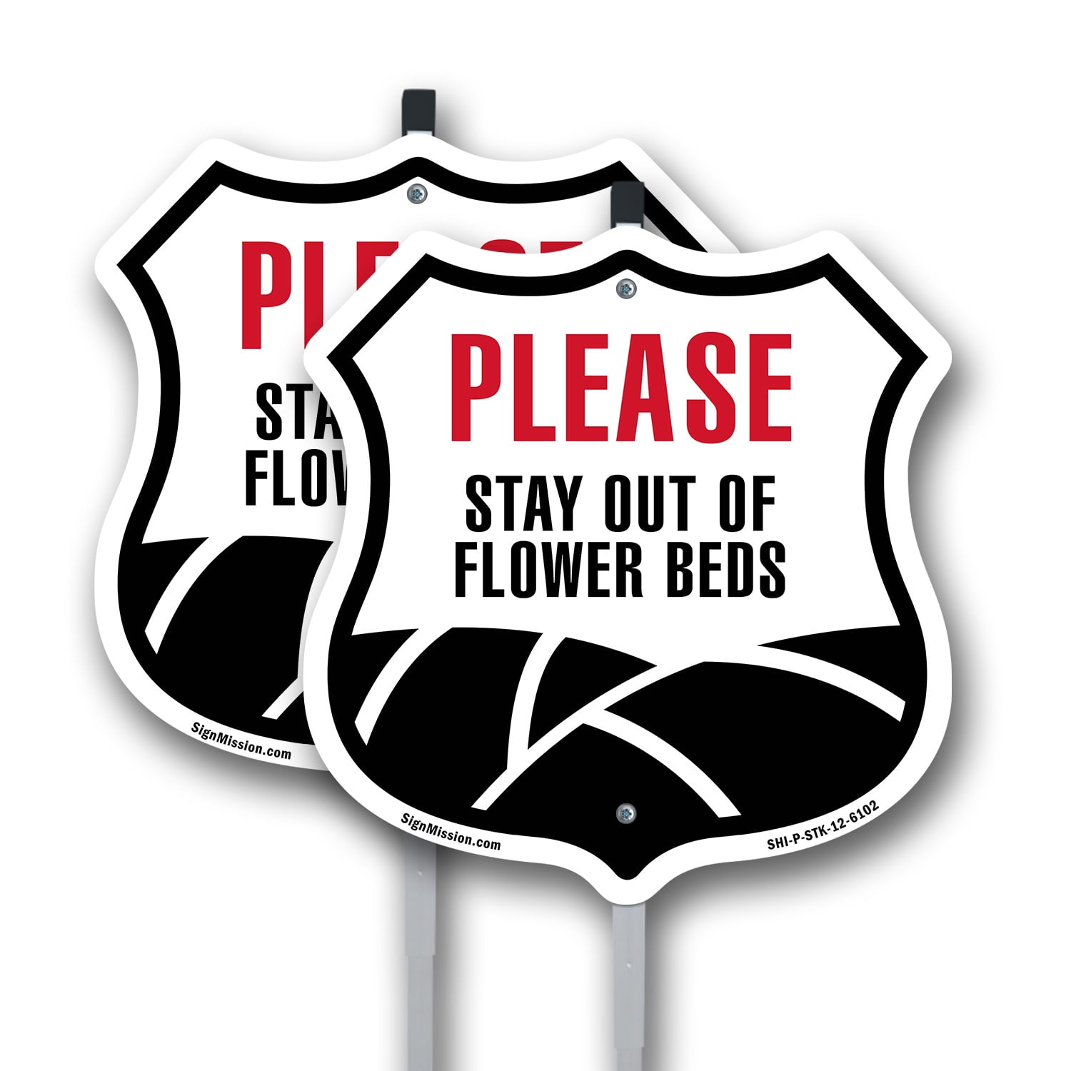 Please Stay Out Of Flower Beds (2 Pack) 12 inch X 12 inch Shield Shaped ...