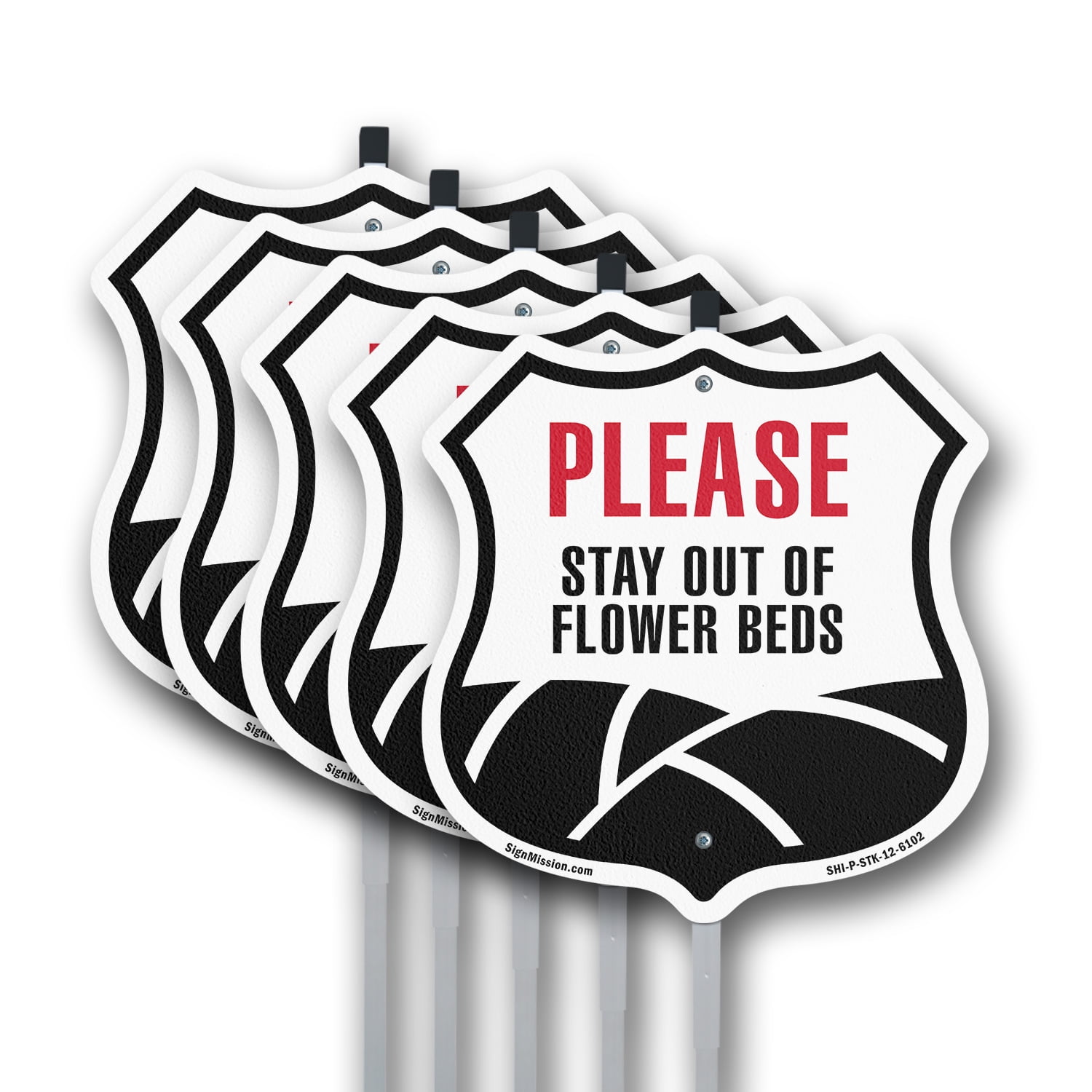 Please Stay Out Of Flower Beds (5 Pack) 12 inch X 12 inch Shield Shaped ...