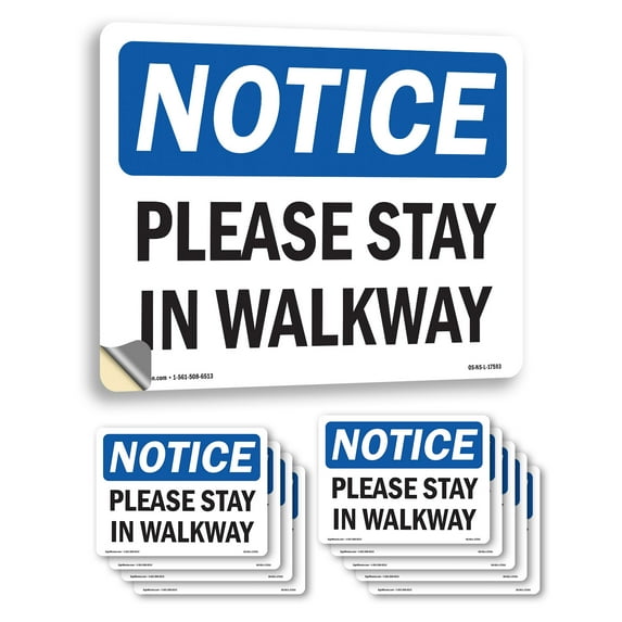 Please Stay In Walkway OSHA Notice Vinyl Decal Label 24 Inch x 18 Inch ...