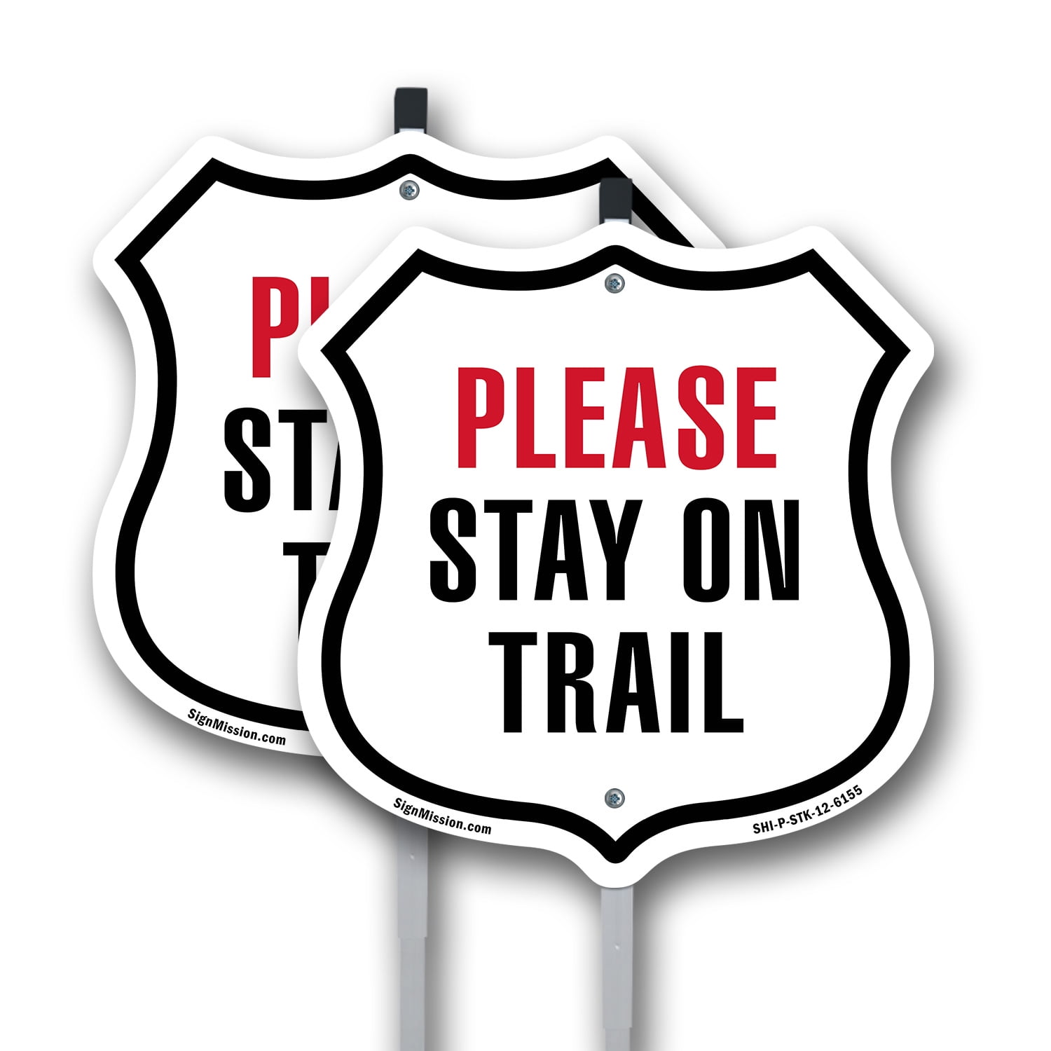 Please Stay On Trail (2 Pack) 12 inch X 12 inch Shield Shaped Rust-Free ...