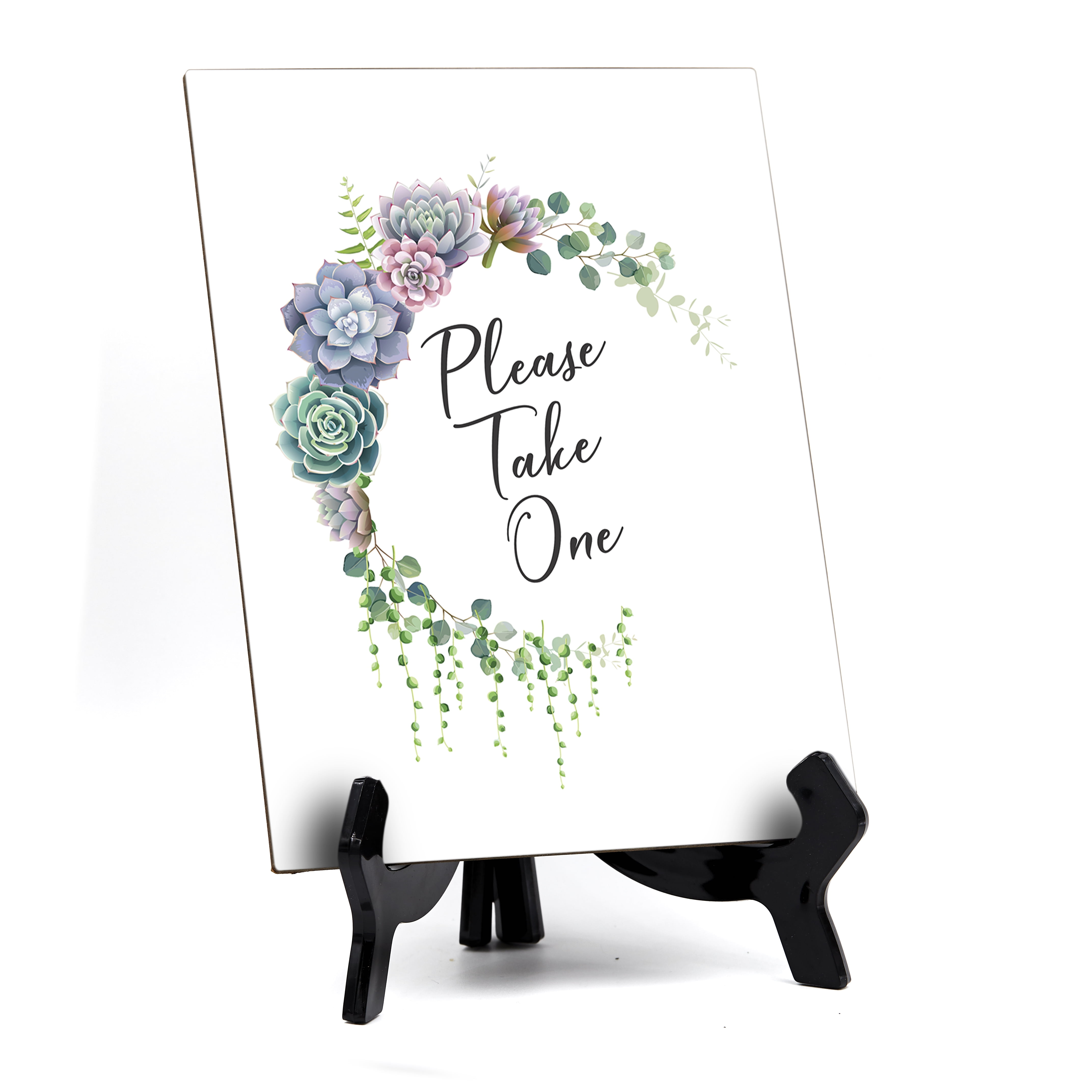 Please Take One Table Sign with Easel, Floral Crescent Design (6" x 8 ...