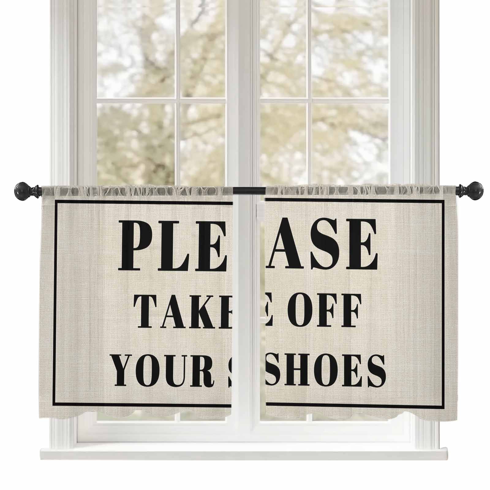 Please Take off Your Shoes Sheer Curtains 54 inches Long, Simple Text ...