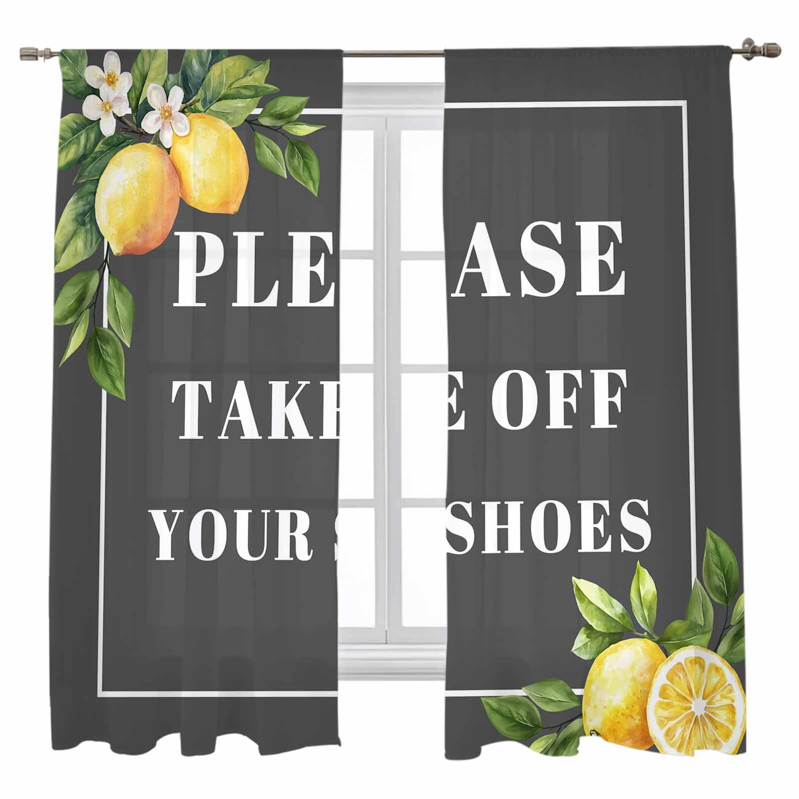 Please Take off Your Shoes Sheer Curtains 63 inches Long, Lemon Floral ...