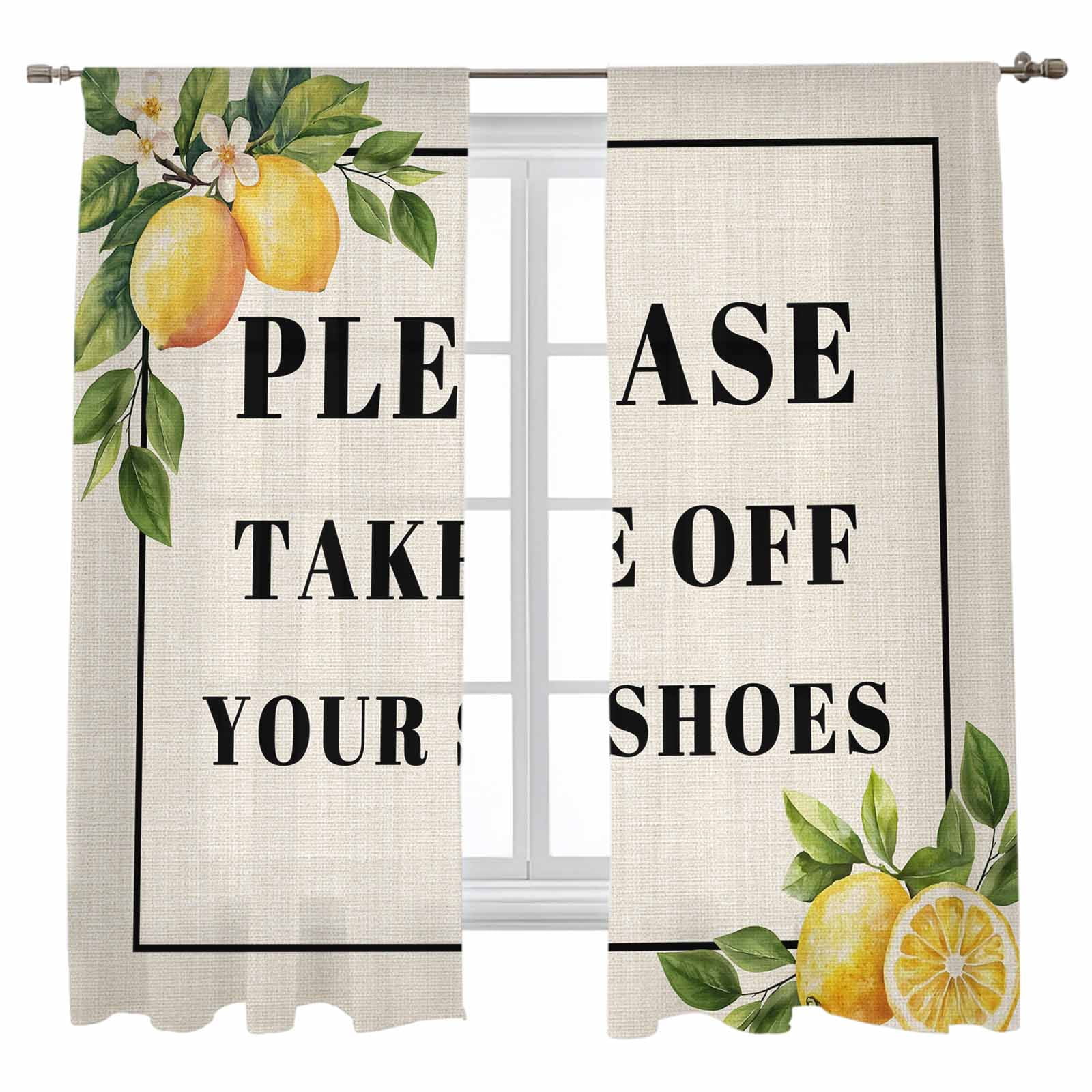 Please Take off Your Shoes Sheer Curtains 63 inches Long, Lemon Floral ...