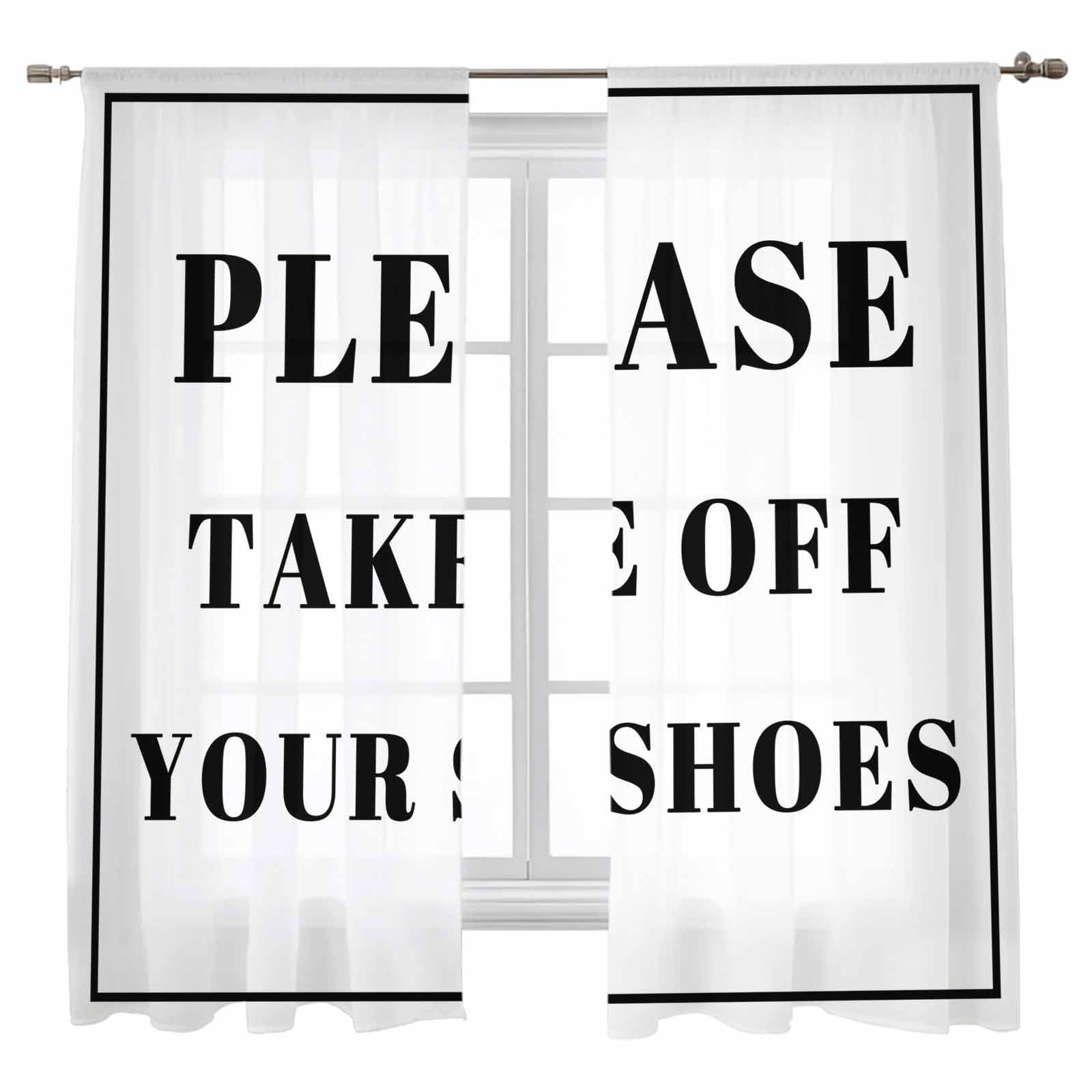 Please Take off Your Shoes Sheer Curtains 63 inches Long, Simple Text ...