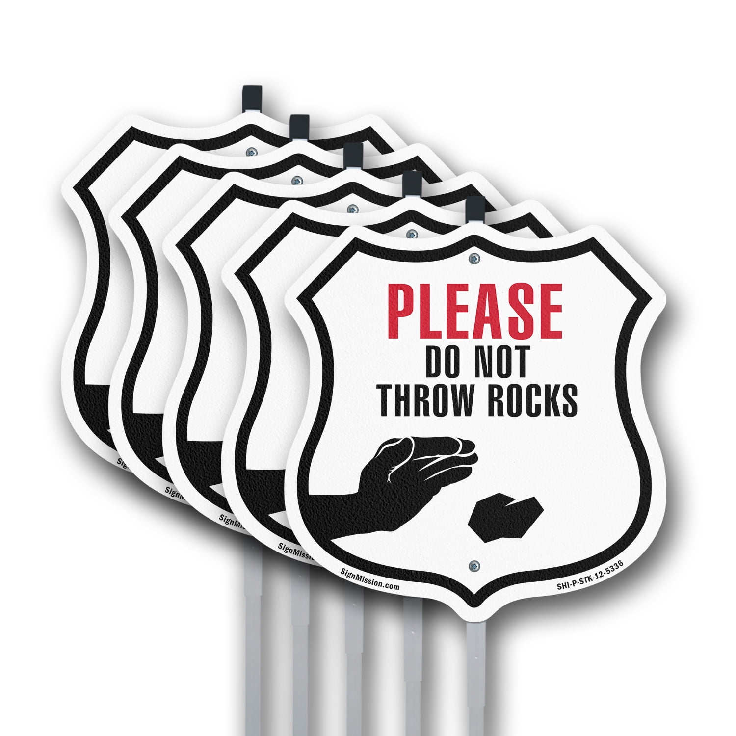 Please Do Not Throw Rocks (5 Pack) 12 inch X 12 inch Shield Shaped ...