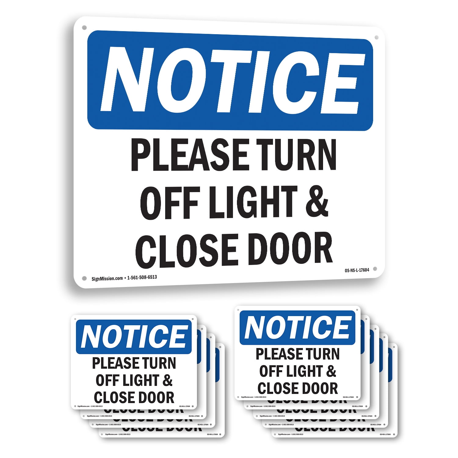 Please Turn Off Light & Close Door OSHA Notice Rigid Plastic Sign 14 ...