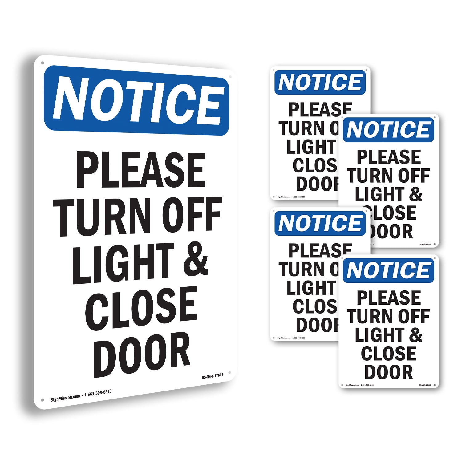 Please Turn Off Light & Close Door OSHA Notice Rigid Plastic Sign 14 ...