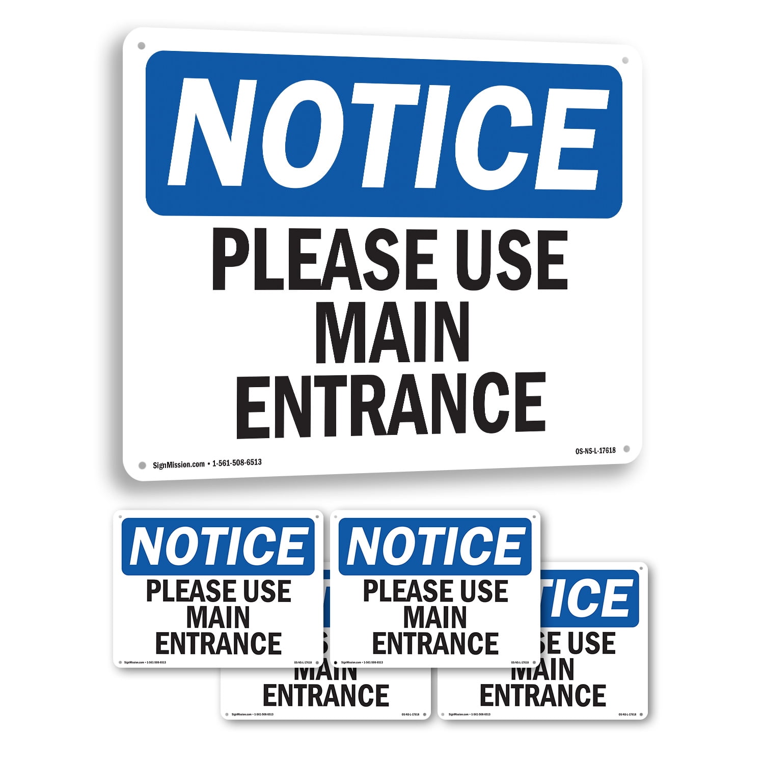 Please Use Main Entrance OSHA Notice Rigid Plastic Sign 10 Inch x 7 ...