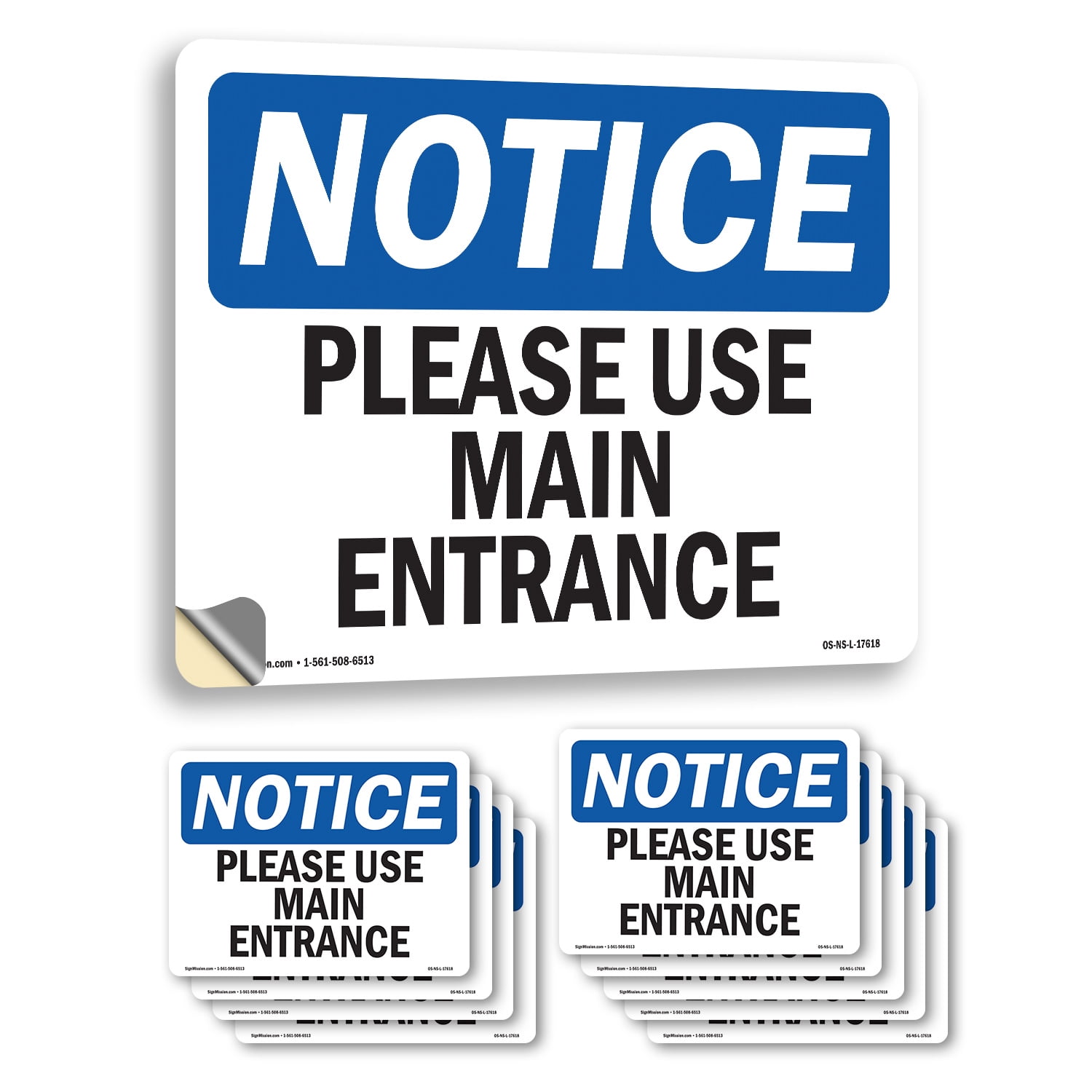 Please Use Main Entrance OSHA Notice Vinyl Decal Label 18 Inch x 12 ...