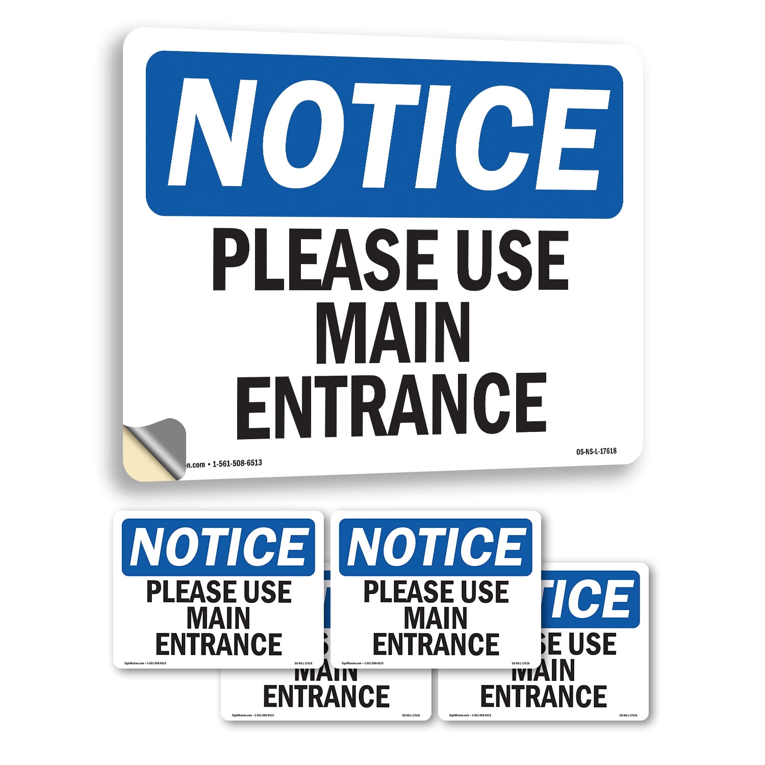 Please Use Main Entrance OSHA Notice Vinyl Decal Label 7 Inch x 5 Inch ...