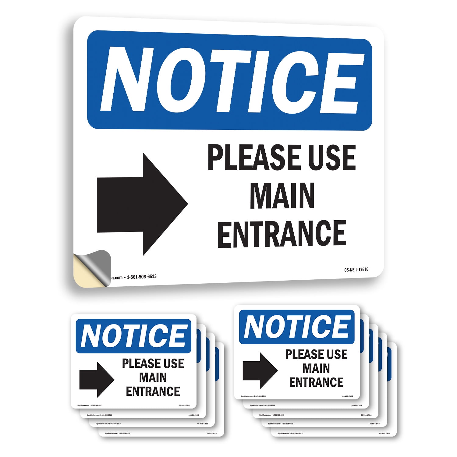 Please Use Main Entrance [Right Arrow] With Symbol OSHA Notice Vinyl ...
