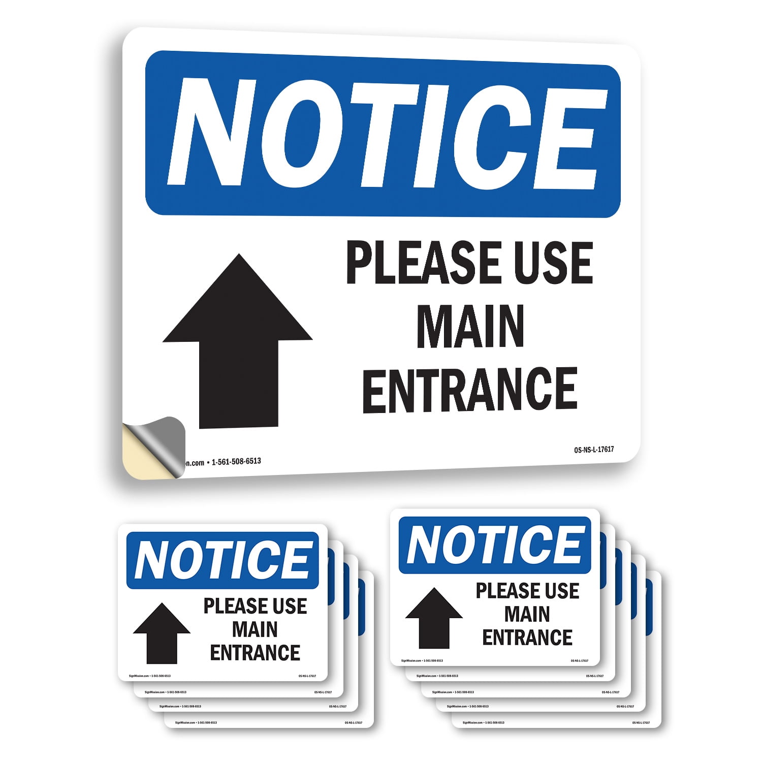 Please Use Main Entrance [Up Arrow] With Symbol OSHA Notice Vinyl Decal ...
