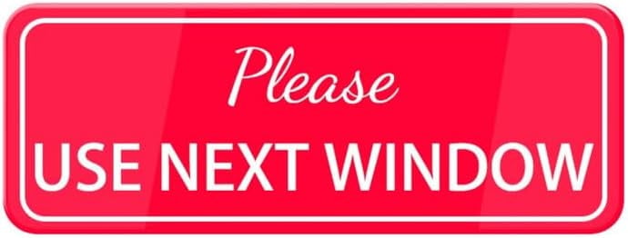 Please Use Next Window Door Sign - Highly Visible Plastic Placard ...