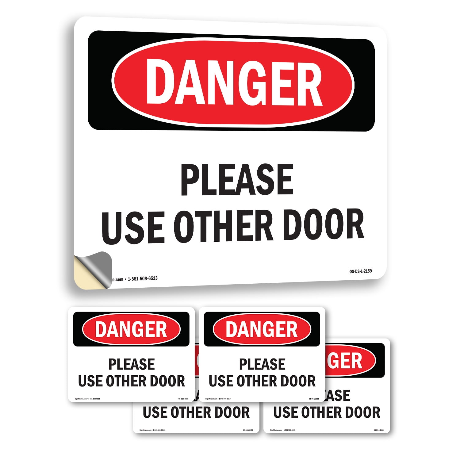 Please Use Other Door OSHA Danger Vinyl Decal Label 18 Inch x 12 Inch ...