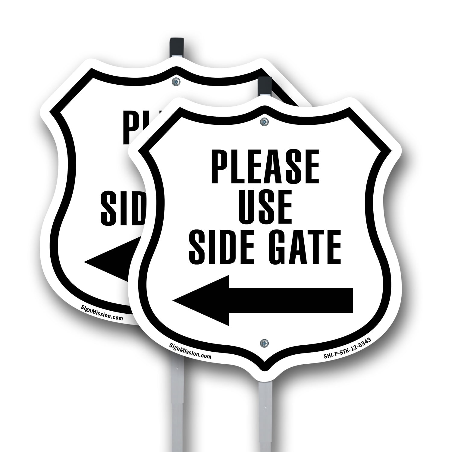 Please Use Side Gate Left (2 Pack) 12 inch X 12 inch Shield Shaped ...